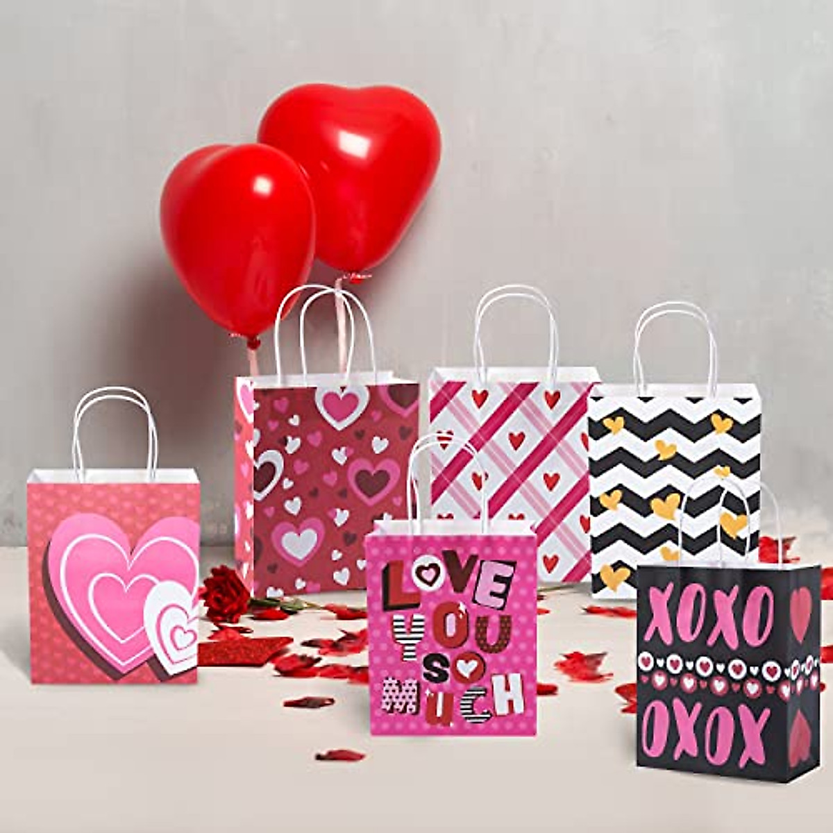 JOYIN 48 PCs Valentine's Day Red Pink Gift Bags with Handle 7.2x9 inch, Paper Wrapping Kraft Bags for Funny Gifts Novelty Gifts Valentines Day Gift Bags Giving
