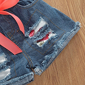 Bmnmsl Baby Toddler Girls Floral Short Sleeve Tops T-Shirt Vest & Denim Shorts Set Kids 1T 2T 3T 4T 5T 6T Clothes Summer Outfits (1, 3T)
