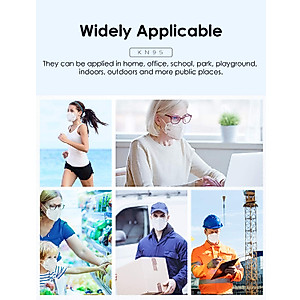 HUHETA KN95 Face Mask 60 Pack, 5-Ply Breathable & Comfortable Safety Mask, Filter Efficiency>=95%, Protective Cup Dust Masks Against PM2.5 - Individually Wrapped (White Mask)