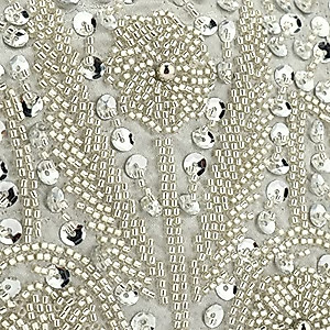 Women Beaded Sequin Design Flowers Evening Wedding Clutch Handbag Purse Vintage Beaded Embroidery Crossbody Evening Bag (Silver)