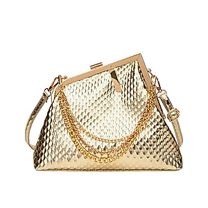 Bagkcopp Women Crystal Clutch Purses Bride and Bridesmaid Handbag Crossbody Bag,Chain Elegant Evening Bag (Gold)