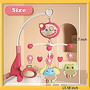 Baby Musical Crib Mobile with Light and Projector, Mobile for Crib with Remote Control ＆ Timming Function, Rotating Hanging Rattles Toy for Newborn(Red)