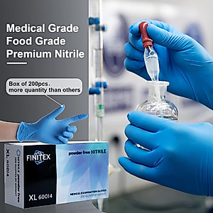 FINITEX Blue Disposable Nitrile Exam Gloves - 200 PCS/BOX 3.5mil Rubber Powder-Free Latex-Free Medical Examination Home Cleaning Food Gloves, X-LARGE