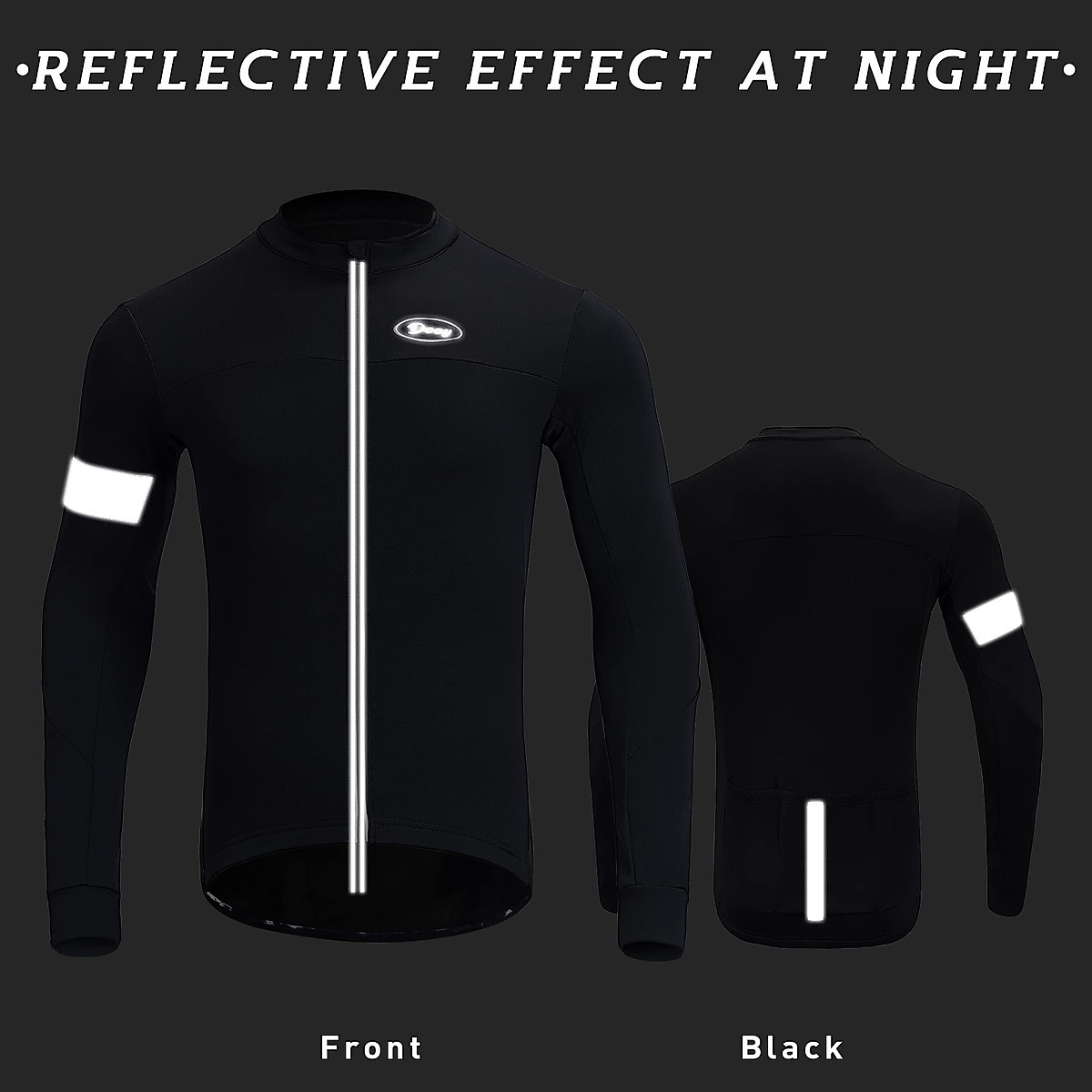 Dooy Men's Winter Thermal Fleece Cycling Bike Jersey Long Sleeve Running Jacket Windproof Breathable Reflective Softshell (Black, 2XL)