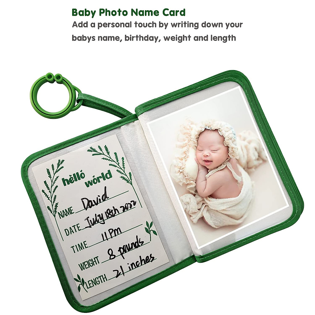 Boczif Baby Photo Album, Baby Memory Book 4X6", Baby Photo Album with Milestone Cards, Soft Photo Cloth Book Gift Set for Newborn Toddler & Kids(Green)