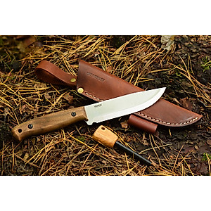 BPS Knives Bushcraft Knives Set - Adventurer + BS1FTS - Fixed-Blade Carbon Steel Knives with Leather Sheaths and Firestarter - Full-Tang Fixed-Blade Knife - Camping Knives
