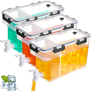 3 Pcs Plastic Drink Fridge Dispenser with Spigot, Clear Beverage Dispensers for Parties with Handle and Daily Use, Juice Milk, Tea, Containers Drink Dispenser with Lids for Fridge Water Dispensers