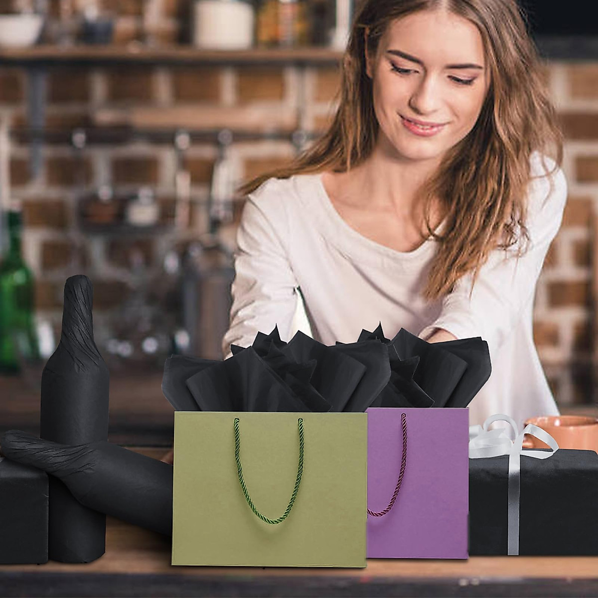 Jkopsnr 120 Sheets Black Tissue Paper 20x14 Inches Black Tissue Paper for Gift Bags Black Wrapping Tissue Paper Bulk for DIY Crafts Birthday Halloween Festival Holidays Decorative