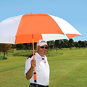 The Paramount Vented Large 64 inch Windproof Automatic Open Double Canopy Golf Umbrella for Rain, Wind and Sun, Strong & Lightweight Oversized Umbrella with Wind Vent for Men & Women, Orange/White