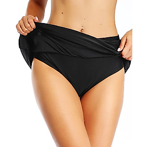 Yonique Women's Swim Skirt Bathing Suit Mid Waist Swim Bottoms Elastic Waist Swimsuit Bottoms Black 18Plus