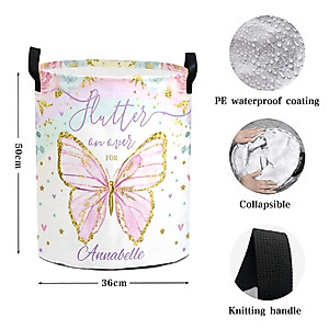 NZOOHY Butterfly Floral Pattern Personalized Waterproof Foldable Laundry Basket Bag with Handle, Custom Collapsible Clothes Hamper Storage Bin for Toys Laundry Dorm Travel Bathroom