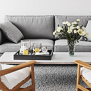 Wood Serving Tray with Handles, Home Decorative Wooden Rectangle Ottoman Decor Platter Vanity Tray for Breakfast Dinner Drinks Kitchen Dining Living Bathroom Restaurants Black