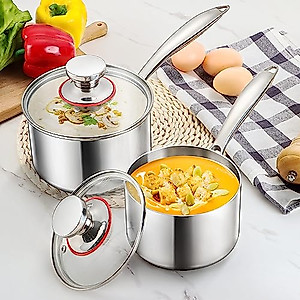 1Qt & 2 Qt Saucepan with Lid Set, E-far Triply 18/10 Stainless Steel Sauce Pan Pot for Cooking Pasta Warming Milk Boiling Water, Small Metal Cookware for Kitchen, Induction Ready & Heavy Duty