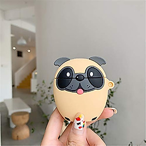 Besoar Red Lips Dog for Airpod 1/2 Case, Cartoon Cute Fashion Cool Silicone Design Character Cover for Airpods, Unique Animal Pug 3D Kawaii Funny Fun Shell Girls Women Girly Boys Cases Air Pods 2&1