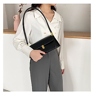 Women Black Shoulder Bags Vintage Handbag Retro Classic Small Purse 90s Buckle Closure