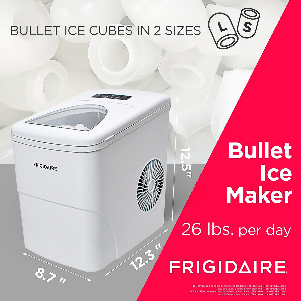 Frigidaire Portable Countertop EFIC108-WHITE Maker, Freestanding, 26LB ice per Day, White