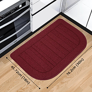 BEQHAUSE 30x18 Inch Kitchen Rug Mat, Durable Anti-Slip Absorbent Dirt-Resistant Kitchen Rug Pet Mat Machine Washable (Red)