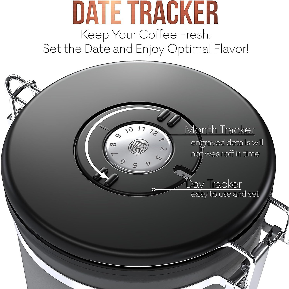CafetastiQ 38oz / 22oz Coffee Canister – Airtight Stainless Steel Storage Container with Date Tracker & Scoop, Sealed Jar for Grounds, Beans, Tea, Flour, Cereal, and Sugar (Gray Home, 22OZ)