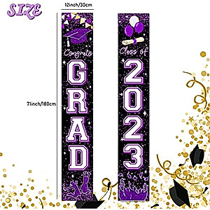 Class of 2023 Banner Purple Graduation Party Decorations Congrats Grad Banner Hanging Door Porch Signs for 2023 University and Senior High School Graduation Decorations