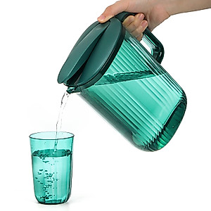 Peohud 70 Oz Water Pitcher, Plastic Pitcher with Lid and 4 Cups, Iced Tea Pitcher Water Jug for Juice, Milk, Lemonade, Cold or Hot Beverages, BPA-Free