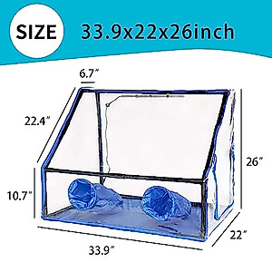 GARVIN Large Still Air Box 33.9" x 22" x 26" Mushroom Bag Plant Propagation Station - Greenhouse Flow Hood Grow Box Grow Monotub with Spray Bottle, Gloves, LED Light Blue/Clear