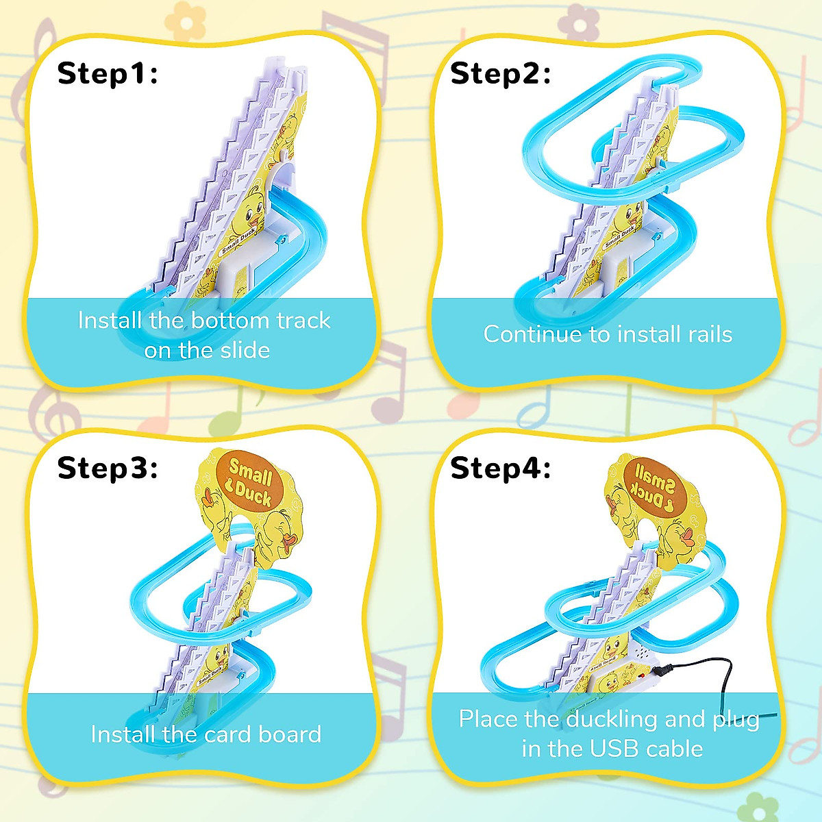 HyDren Climb Stairs Toy Roller Coaster Toy for Halloween Christmas Electric Toys Track Slide Stairs Indoor Toy with LED Flashing Lights (Duck)