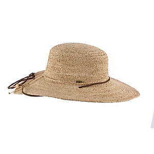 Scala Women's Big Brim Raffia Hat with Leather Chin Cord, Natural, One Size