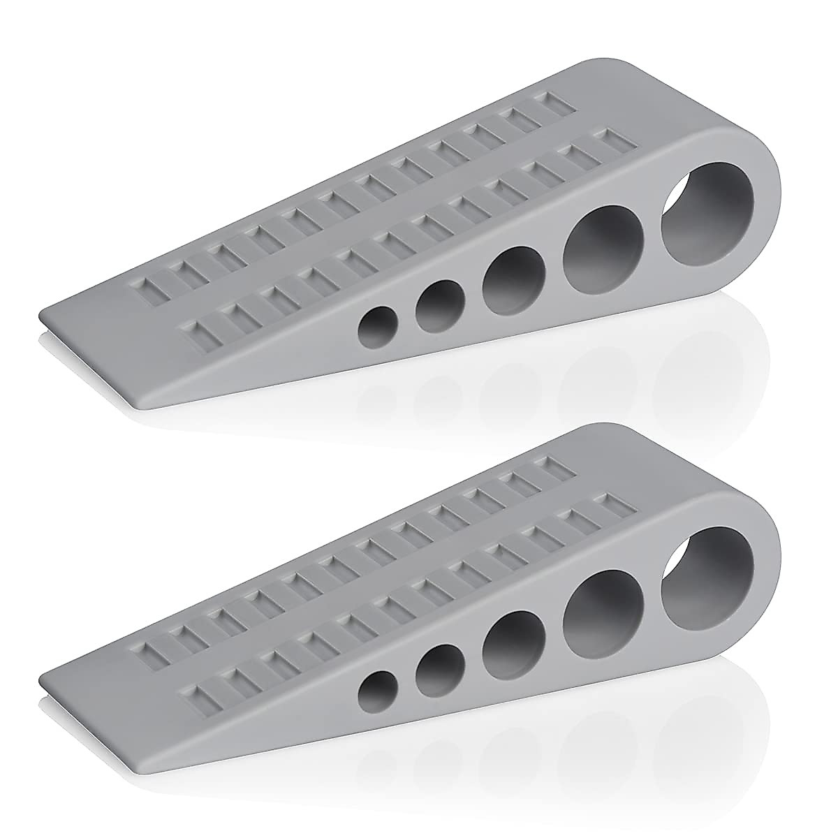 HOMOTEK 2 Pack Wedge Rubber Door Stops Door Chucks Stoppers Wall Protector for Floor & Bottom of Door with Self Adhesive White Holder, 5"x1-9/16"x1-5/16" (Gray)