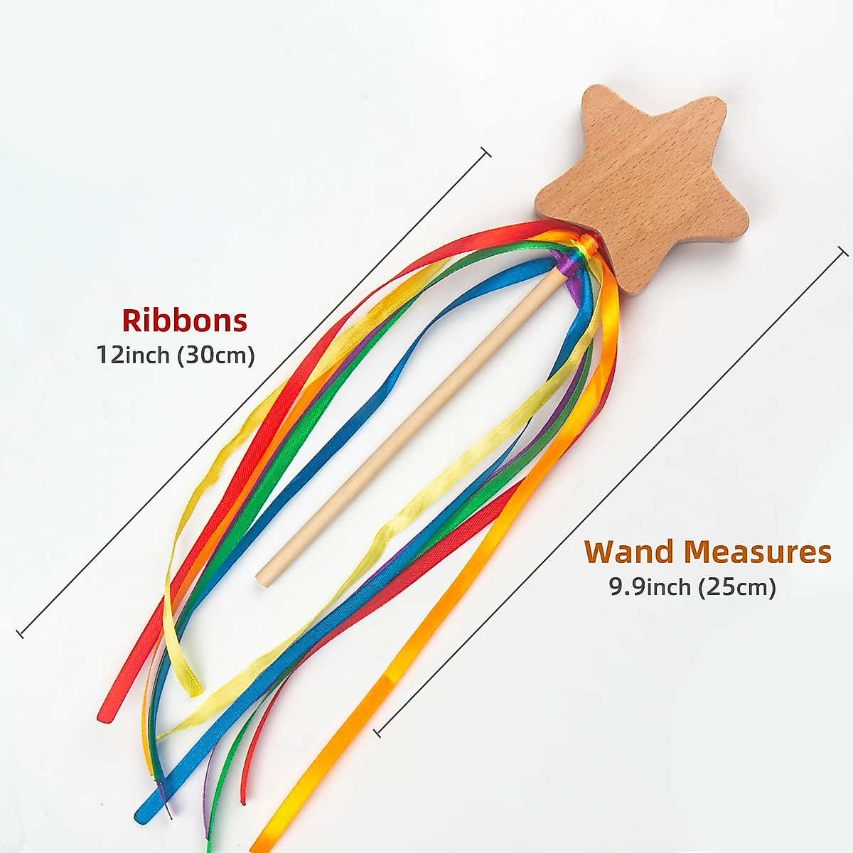 MEROCO Fairy Wand with Star Embellished Ribbons Ribbon Star Wand Wooden Star Magic Wand Montessori Toys Waldorf Toys for 3 4 5 Year Old