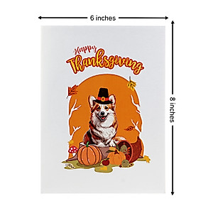 iGifts And Cards Thanksgiving Blessings with Corgi 3D Pop Up Card - 6x8 Greeting Card with Envelope & Notecard, Cornucopia of Thanks, Holiday Season, Autumn Harvest, Gratitude Gift for Dog Lovers