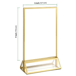 HAKZEON 8 PCS 5 x 7 Inch Acrylic Gold Sign Holder, Gold Acrylic Frames, Gold Acrylic Stands for Display Acrylic Gold Table Number Holders for Table Numbers, Pictures, Menu Display