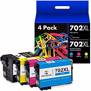702XL Ink Cartridges Combo Pack Remanufactured Replacement for Epson 702 702XL T702 T702XL Ink Cartridges for Epson Printer Workforce Pro WF-3720 WF-3730 WF-3733 Printer Ink Cartridges 702 (4 Pack)