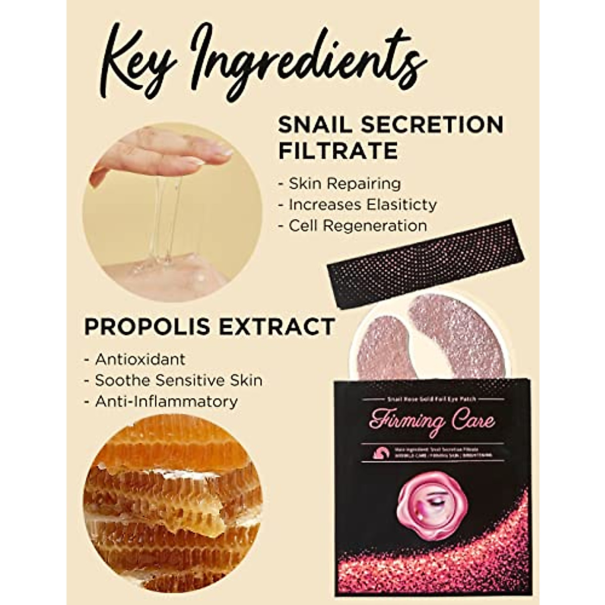 YURICOS Snail Rose Gold Foil Under Eye Mask Patch for Dark Circles and Puffiness 20 Pairs - Enriched - Rose Gold Mask for Diminishing Under Eye Wrinkles, Lines