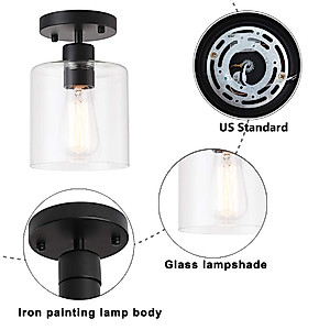 KLSS 2 Pack Black Modern Semi Flush Mount Ceiling Light,Rustic Ceiling Light fixture for Closet Hallway Entryway,Hallway Ceiing Light,Matte Black Finish (6 in)