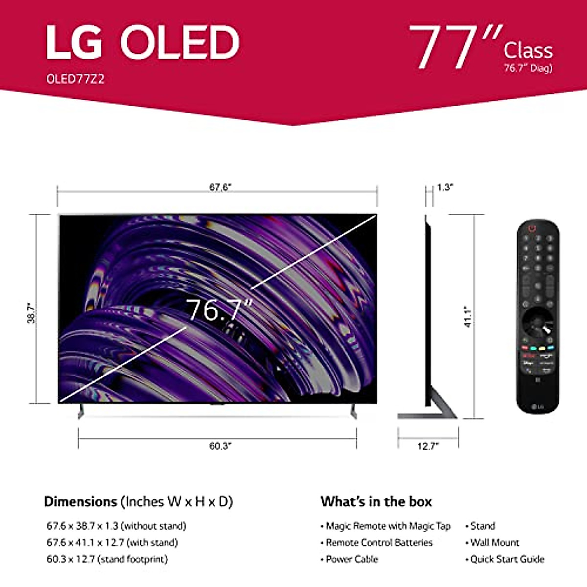 LG 77-Inch Class OLED Z2 Series Alexa Built-in Smart TV, 120Hz Refresh Rate, AI-Powered 8K, Dolby Vision IQ and Dolby Atmos, WiSA Ready, Cloud Gaming (OLED77Z2PUA, 2022)