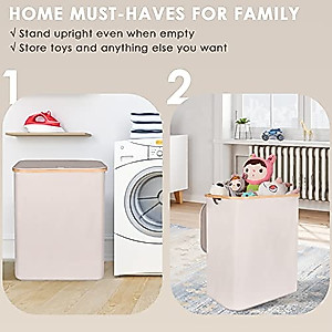 zzolee - Laundry Basket 140L with Lid, Extra Large Laundry Hamper with 3 Removable Liners (3 Compartments), Holds Up to A Week's Worth of Clothes for Family, 22x15x26 inch (Beige)