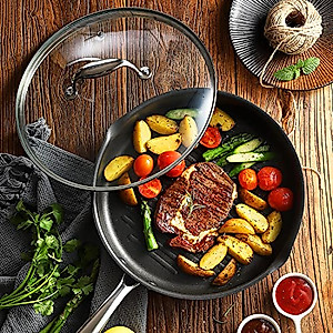 NANFANG BROTHERS Frying Pan 11 inch 316 Food Grade Copper Core Non Stick Frying Pan Set, 3 Ply Compound Pot Bottom, Anti-Scratch Pot Body, Dishwasher Safe (with Pan Lid)