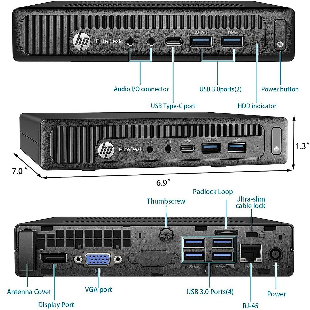 HP Mini PC EliteDesk 800 G2 Micro Desktop,i5 6500 Quad Core Up to 3.60GHz,16GB DDR4 512GB SSD,AX210 Built-in WiFi 6E + Bluetooth 5.2,HDMI,VGA,DP,Windows 10 Pro,Wireless K&M + TJJ Mouse Pad(Renewed)