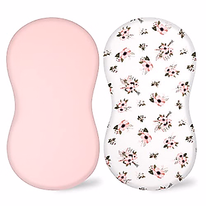 TILLYOU Cotton Fitted Bassinet Sheets for Baby Boy Girl, Fit for Halo Bassinet Swivel Sleeper, Adapt to Hourglass Bassinet Mattress Sheet, 31.5'' x 18'', 2 Pack Floral & Pink