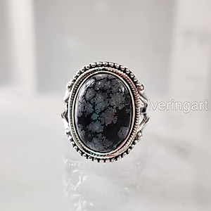 Natural Snowflake Obsidian Ring, Snowflake Obsidian Ring, Birthstone, Bohemian Band, 925 Sterling Silver, Womens Ring, Christmas, Thanksgiving, Handmade, Statement Jewelry, Natural Gemstone Ring