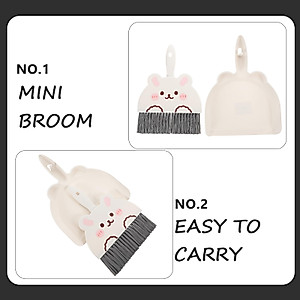 VOSAREA Mini Dustpan and Brush Set Small Broom and Dustpan Cleaning Set Hand Whisk Broom Set Portable Table Top Brush Set Dining Table Crumb Sweeper Cleaning Tools for Office White