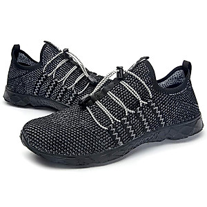 DLGJPA Men's Quick Drying Water Shoes for Beach or Water Sports Lightweight Slip On Walking Shoes Allblack 7