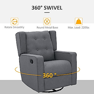 HOMCOM Wingback swivel recliner chair glider rocking chair for Nursery with Button Tufted, Padded Single Home Theater Seater for Living Room Bedroom, Grey