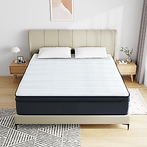 Generic King Mattress 12 inch Memory Foam and Spring Hybrid Mattress Fiberglass Free Gel Memory Foam Mattress in a Box，Blue