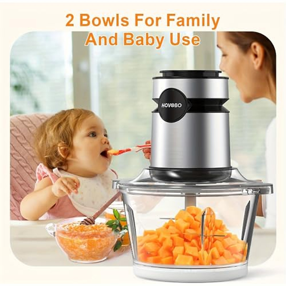 Food Processor, 500W Electric Meat Grinder Food Chopper With Two 8 Cup Bowls & 2 Bi-Level Blades, 2 Speed Kitchen Cutter For Vegetable, Onion, Garlic, Meat, Nuts, And Baby Food, Black (Black)
