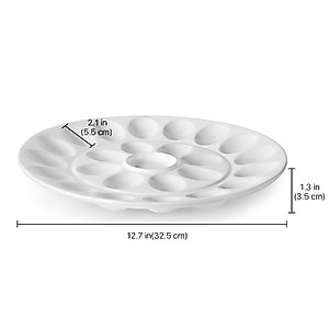 Flexzion Deviled Egg Tray - Ceramic White Porcelain 25 Cup Eggs Serving Tray Catering Platter for Hard Boiled Devil Eggs, Easter Eggs Holder & Deserts Unique Decorative Kitchen Dish Plate Palette