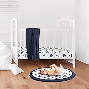 Sweet Jojo Designs Navy Blue White Anchors Boy Girl Baby Playmat Tummy Time Infant Play Mat - Nautical Theme Ocean Sailboat Sea Marine Sailor Anchor Unisex Gender Neutral