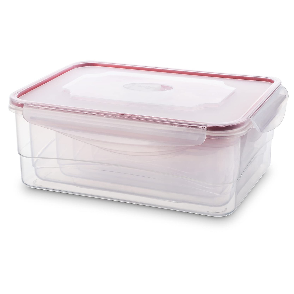 edge Airtight Nested Plastic Food Storage Containers Lunch Box and Storing, with Lids and Vent, 10 Piece Rectangle, Red