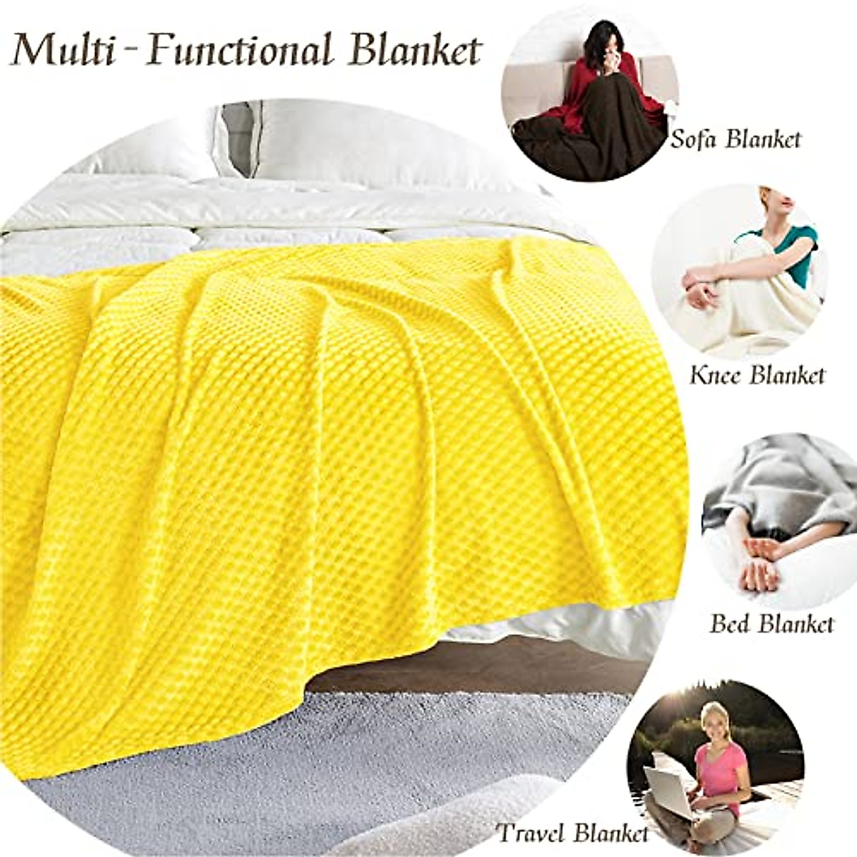 Exclusivo Mezcla Diamond Ultra Soft Throw Blanket, Large Flannel Fleece Blanket for Couch/Bed/Sofa (Yellow, 50 x 70 Inches) - Cozy, Warm and Lightweight