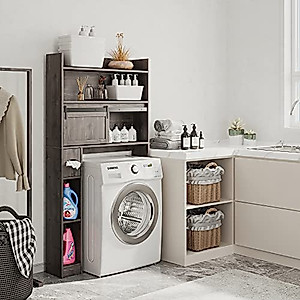 Furniouse Over The Toilet Storage Cabinet, 6-Tier Bathroom Rack Over The Toilet, Toilet Organizer Rack, Bathroom Shelf, and Cabinet with Sliding Barn Door for Bathroom, Restroom, Laundry